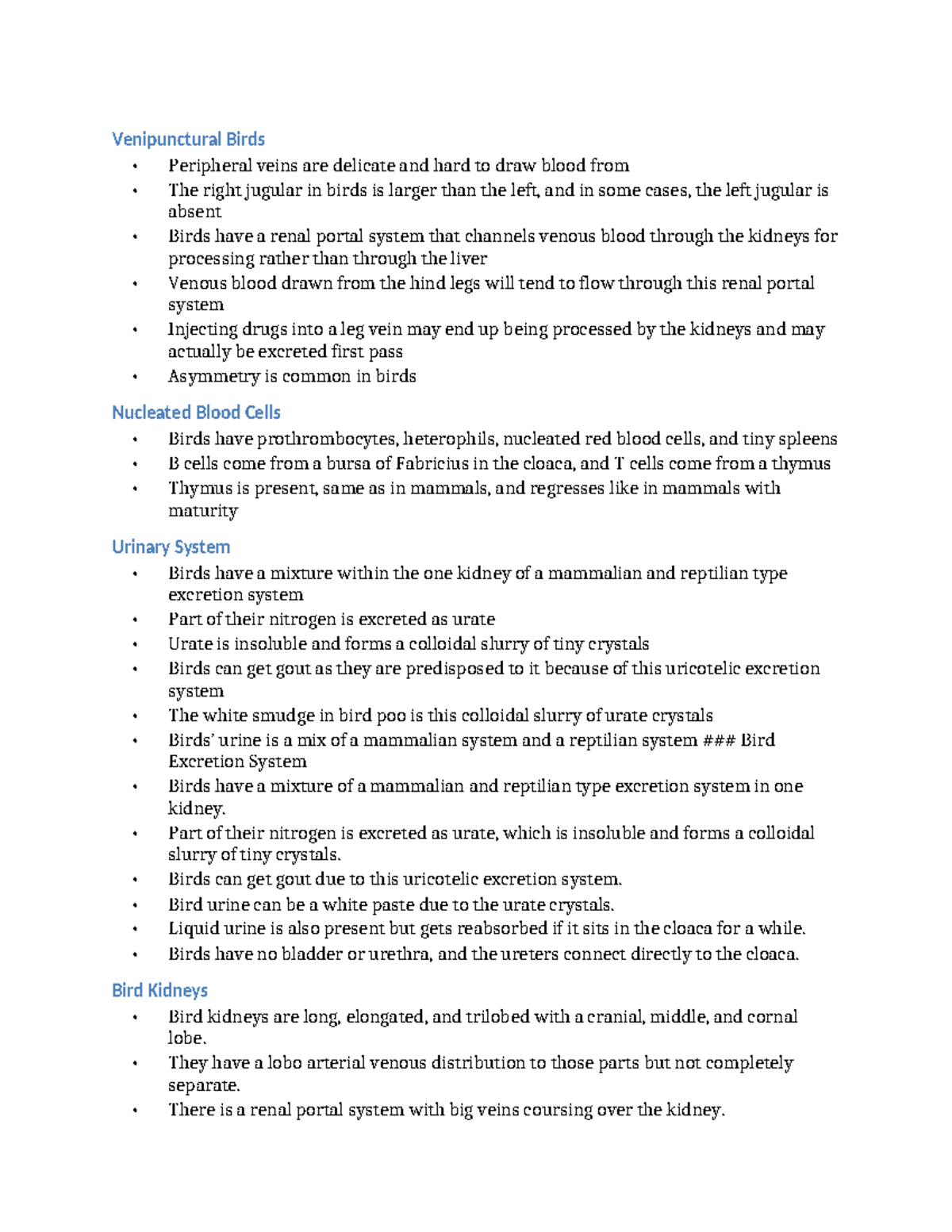 14.2 avian CVS renal - Venipunctural Birds - Peripheral veins are ...