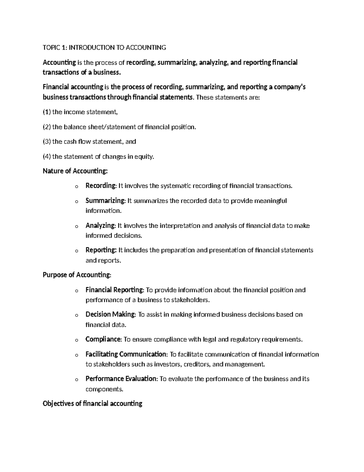 Fa 1 Topic 1 Introduction To Financial Accounting Studocu