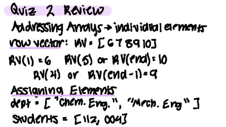 Quiz 2 Review: MATLAB Arrays and Logical Operations - Studocu