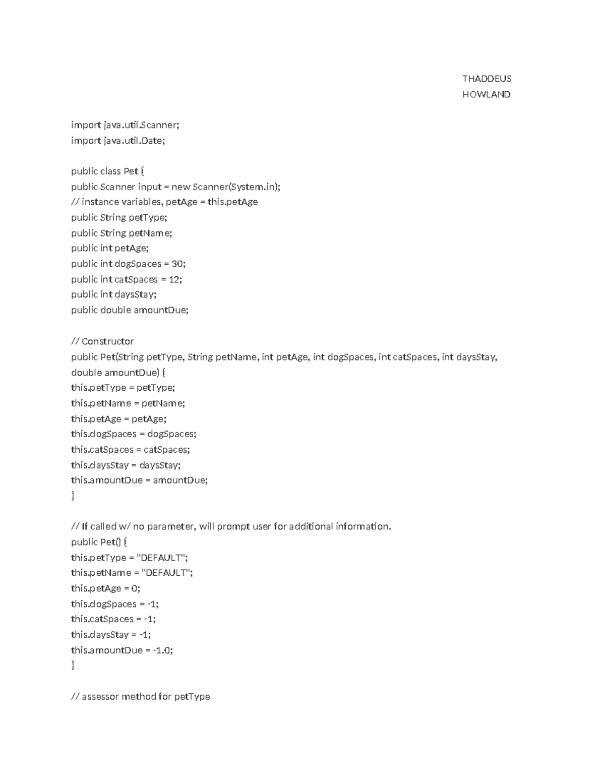 CS101: Pet Project Coding Assignment - Java Class Implementation - Studocu