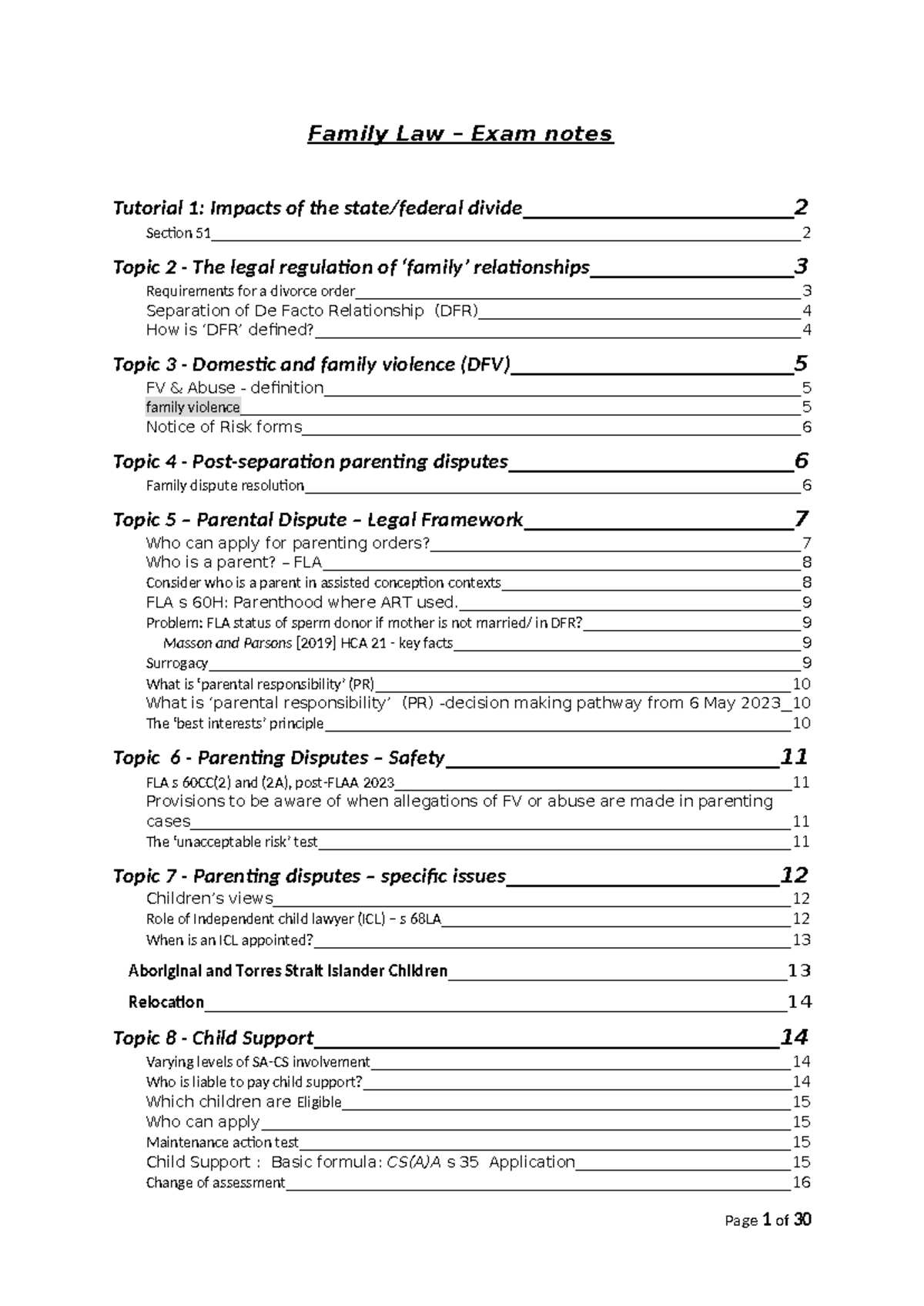 Family Law (FLA) - Comprehensive Exam Notes & Key Topics Review - Studocu