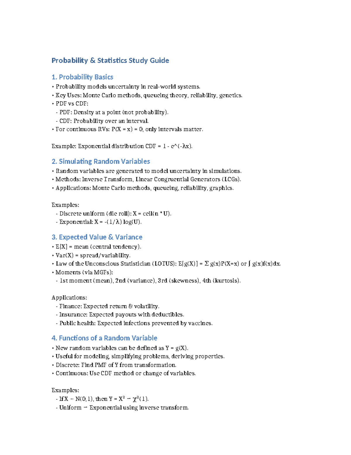 Probability Statistics Study Guide: Key Concepts & Applications - Studocu