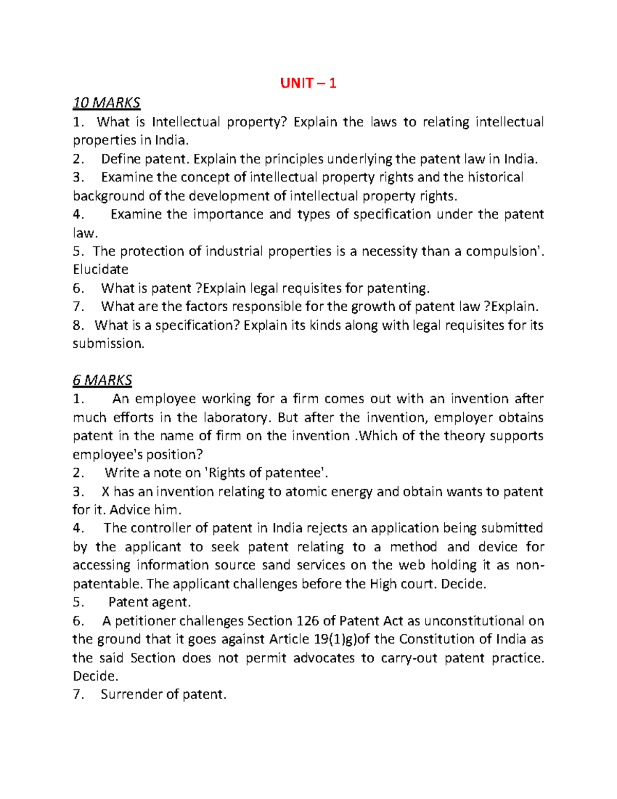 IPR Questions for IMP 10 & 6 Marks Exam: Key Concepts and Case Studies ...