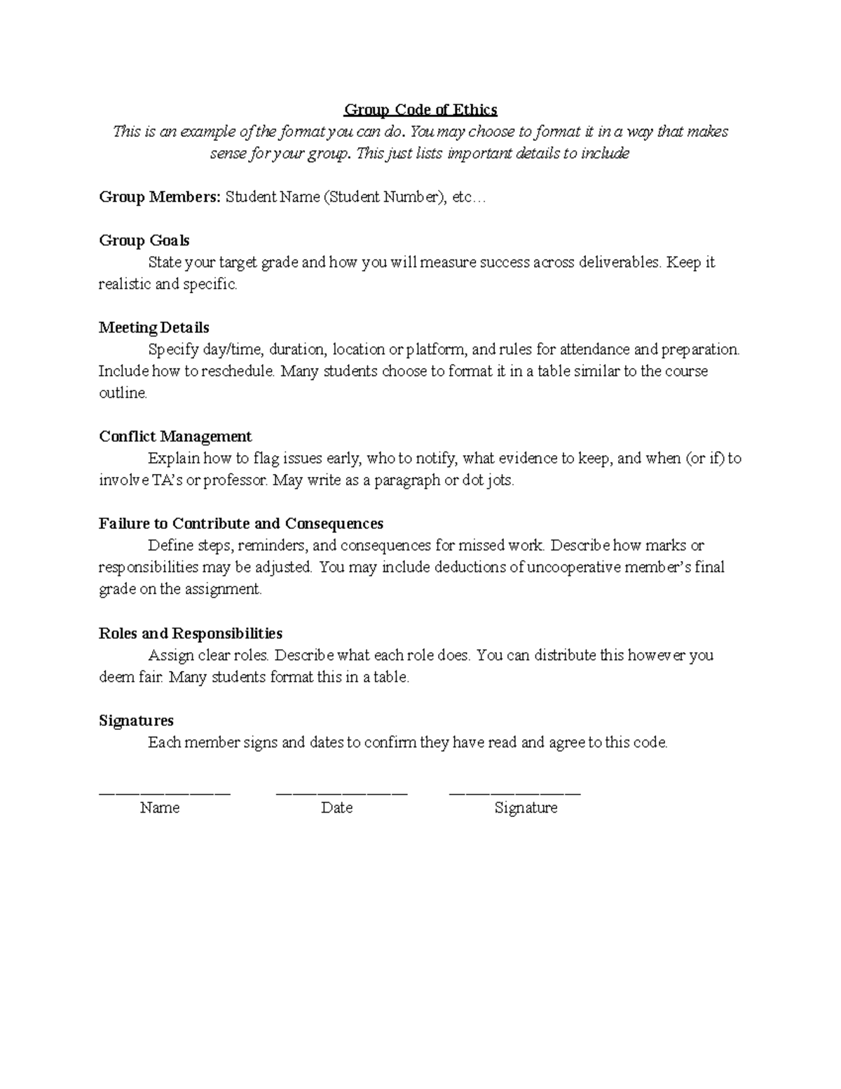 Group Code of Ethics Template for Team Collaboration - Studocu