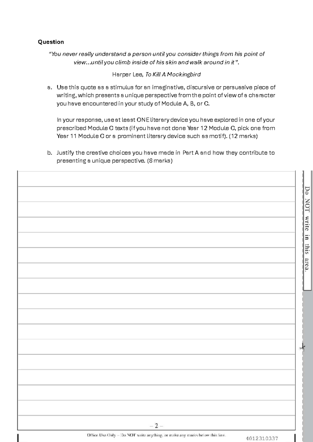 Yr 11 & 12 Module C Practice Question: Exploring Perspectives in ...