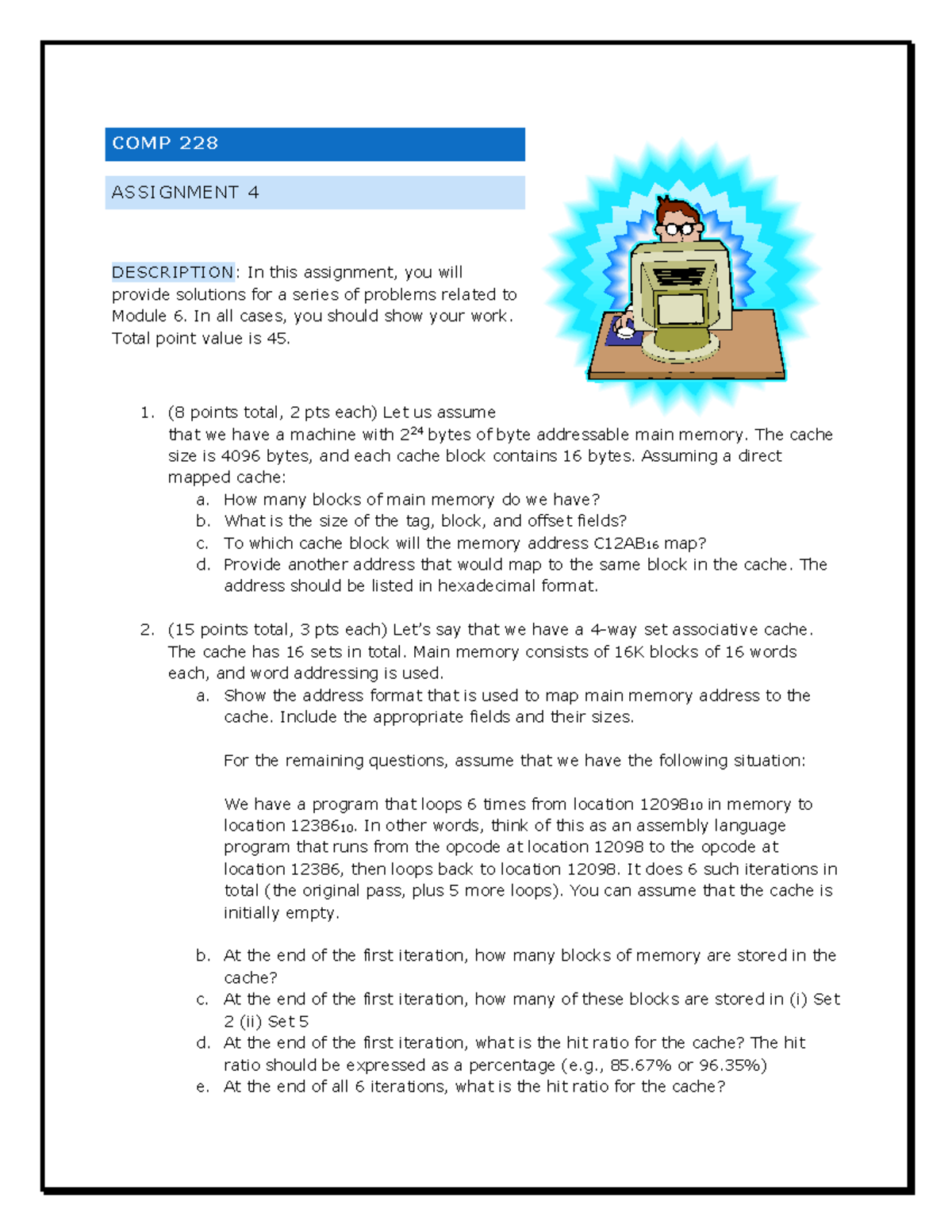 COMP 228 ASSIGNMENT 4: Cache and Virtual Memory Analysis - Studocu