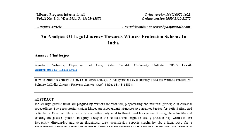 An Analysis of the Witness Protection Scheme in India (Law 2024) - Studocu