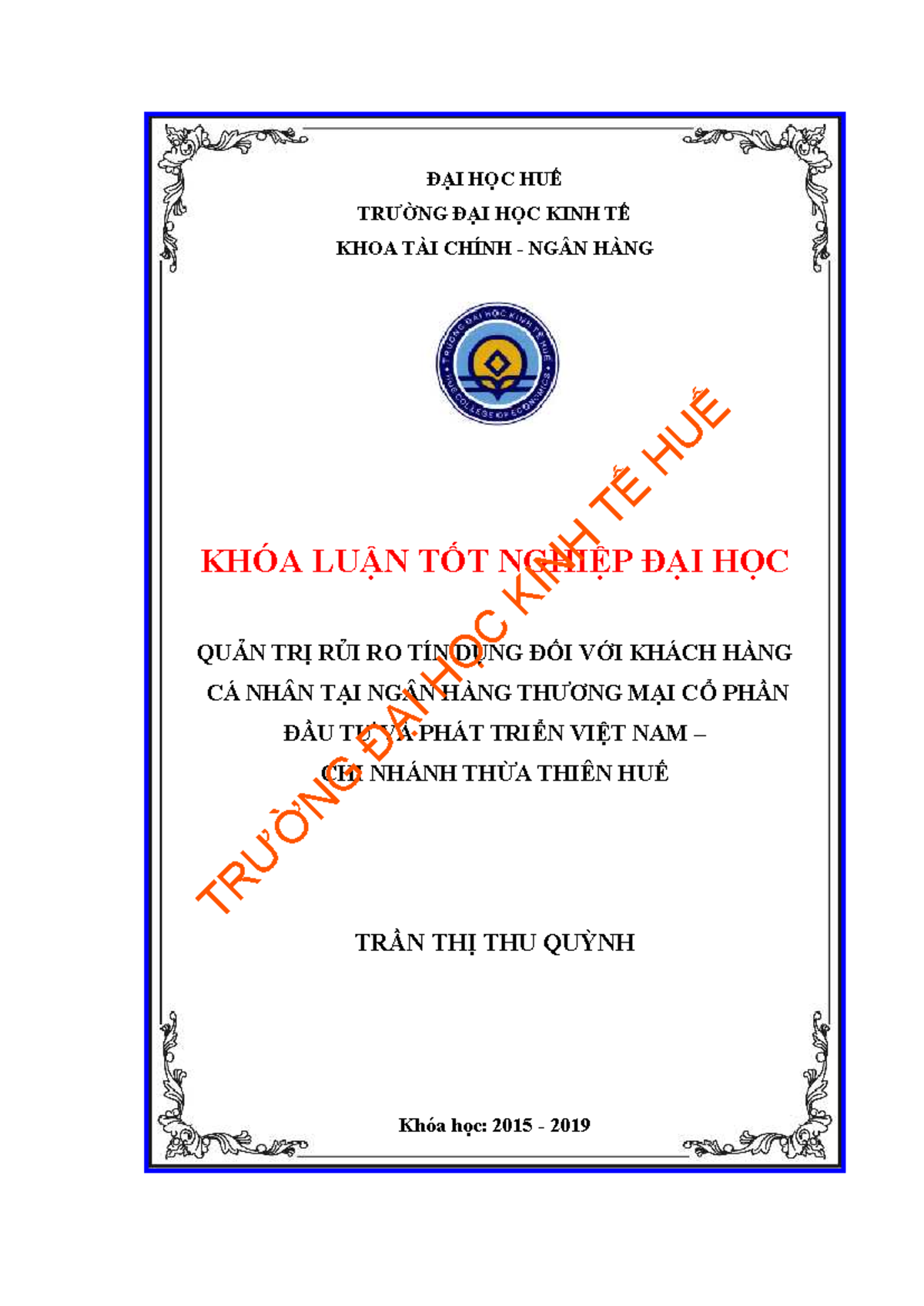 Khóa Luận Tốt Nghiệp: Quản Trị Rủi Ro Tín Dụng K49 - Ngân Hàng - Studocu
