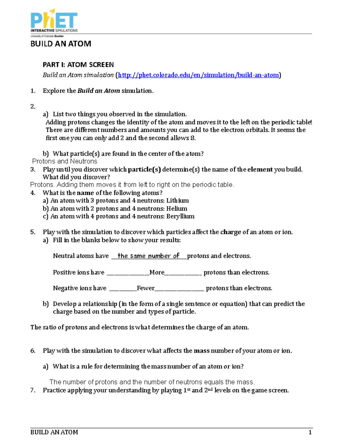 Build An Atom Lab: Exploring Atomic Structure & Isotopes - Studocu