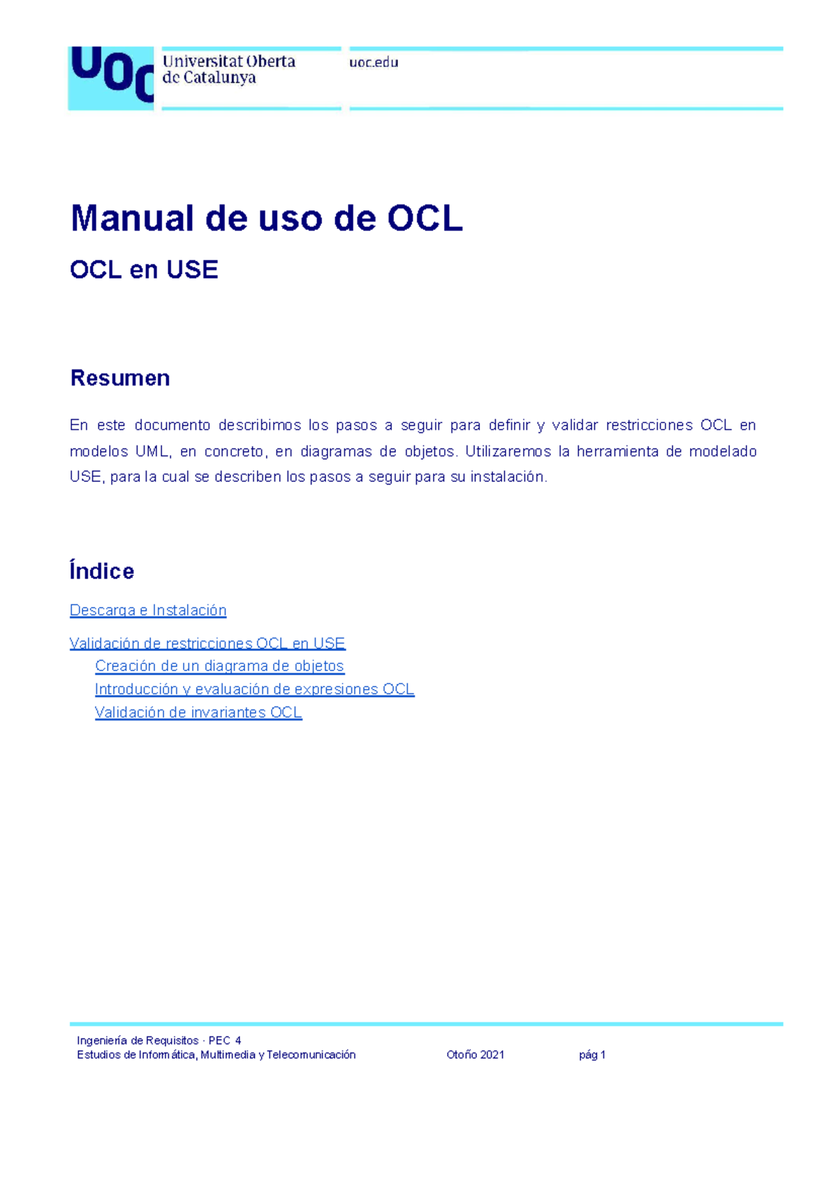 Uso de OCL en USE - Manual de Instalación y Validación - Studocu