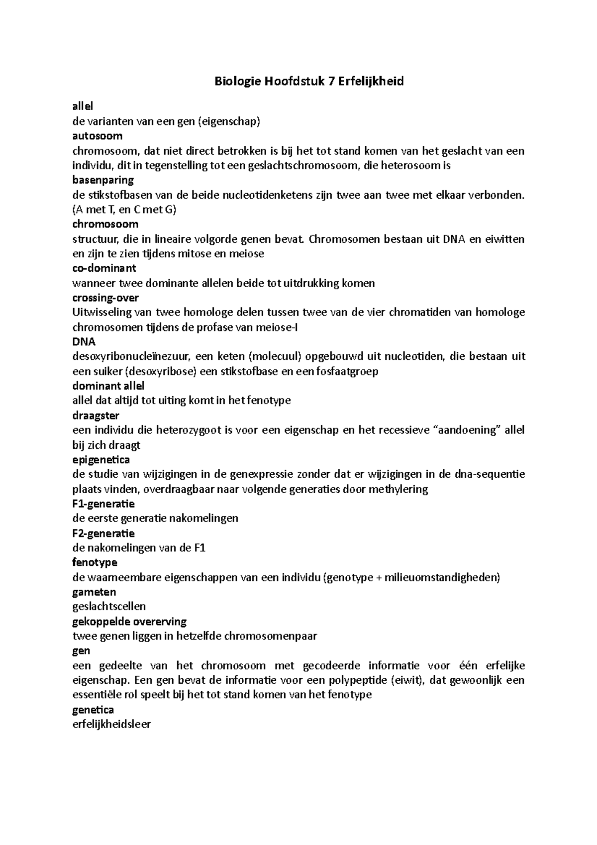 Biologie Hoofdstuk 7 en 8: Erfelijkheid en Evolutie Concepts - Studeersnel
