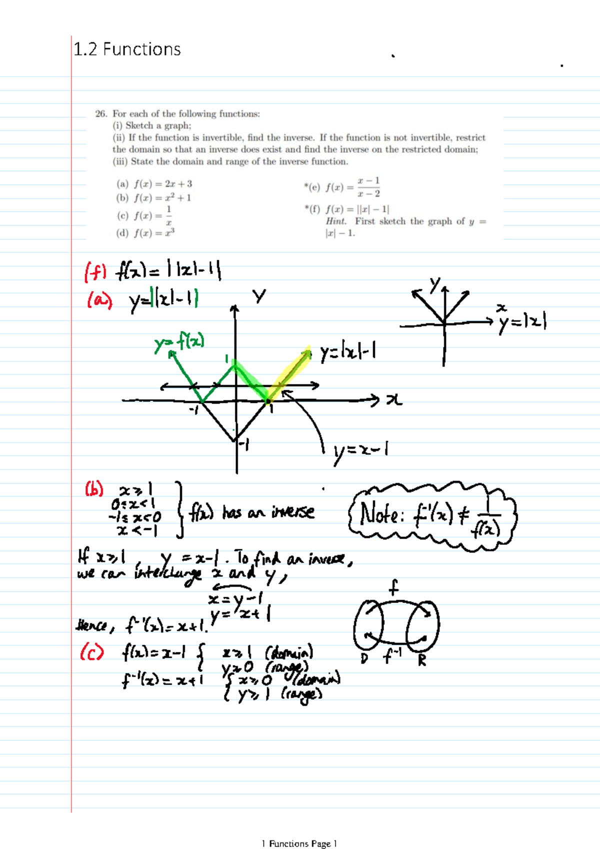 1.2 Functions: Inverses and Sketching Graphs - Bridging Course Example ...