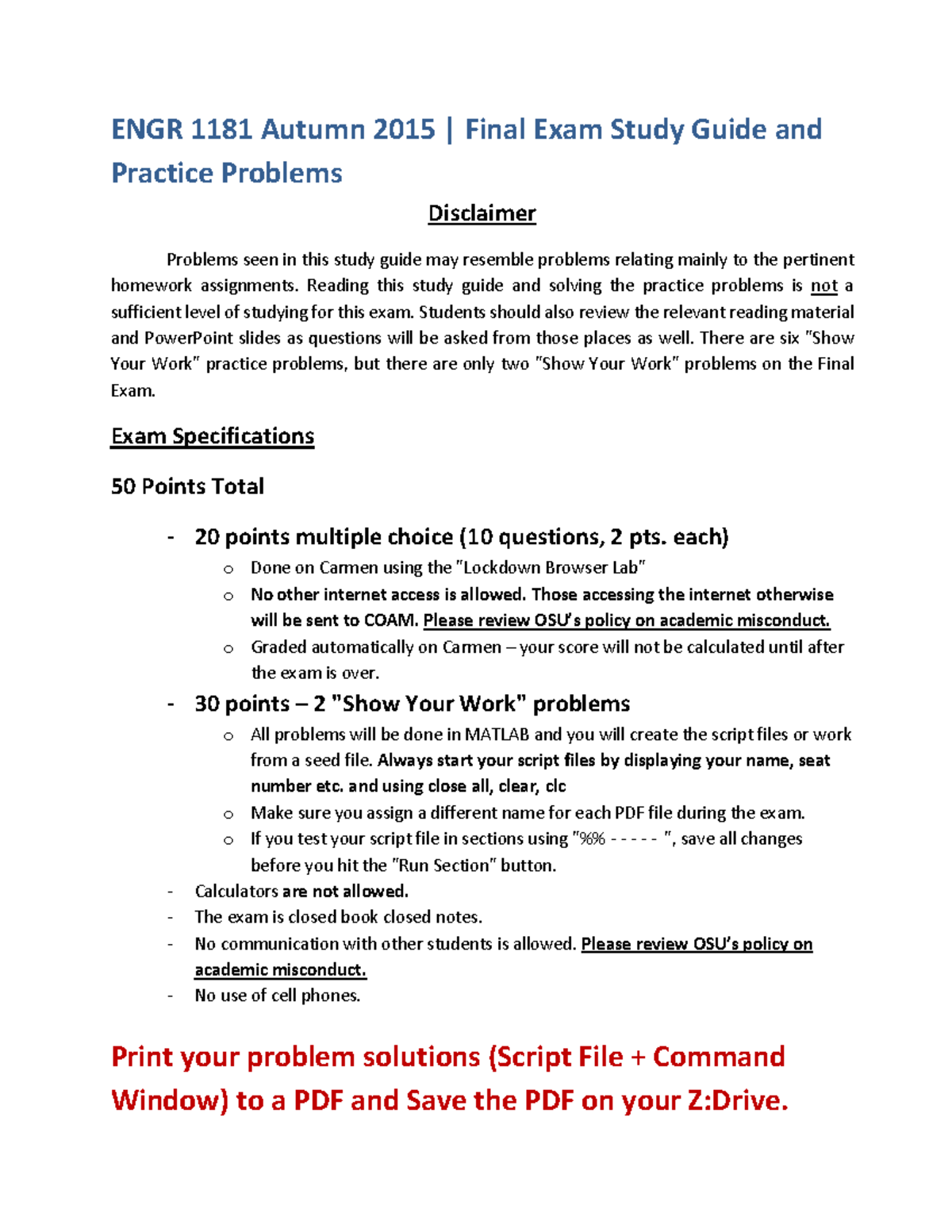 Summary - complete - Final exam study guide and practice problems ...