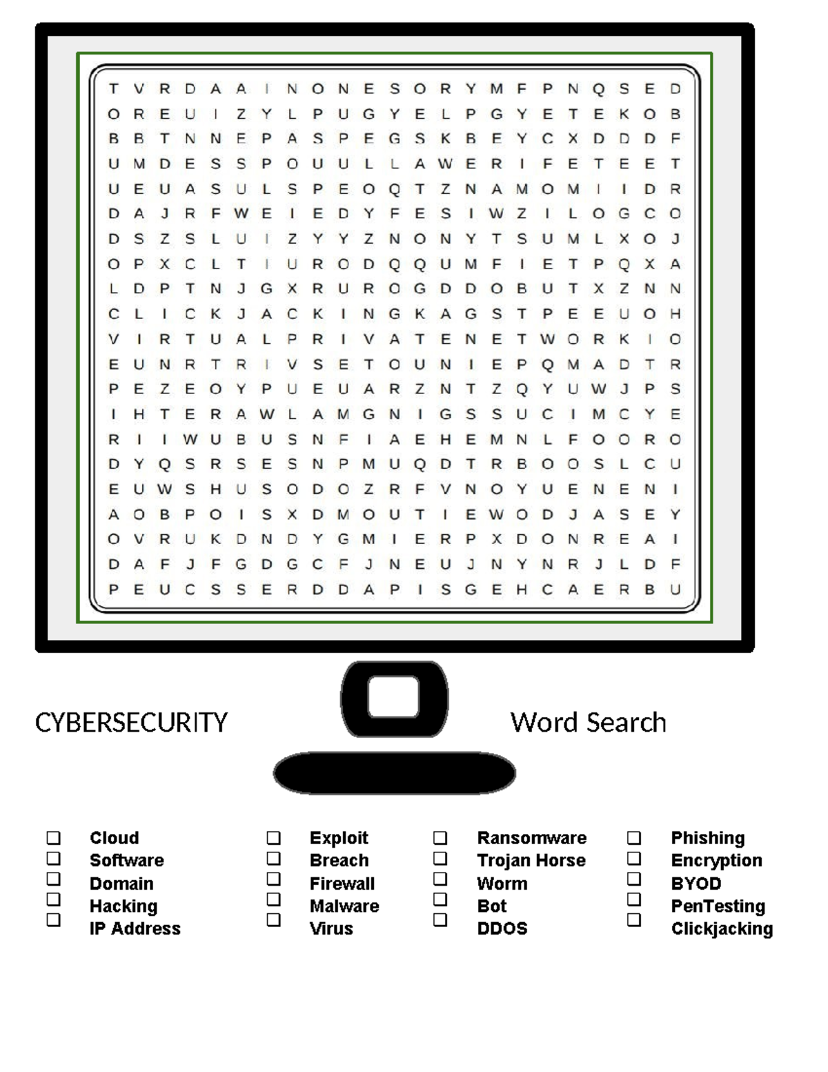 Cybersecurity Word Search - NO CODE - Cloud Software Domain Hacking IP ...
