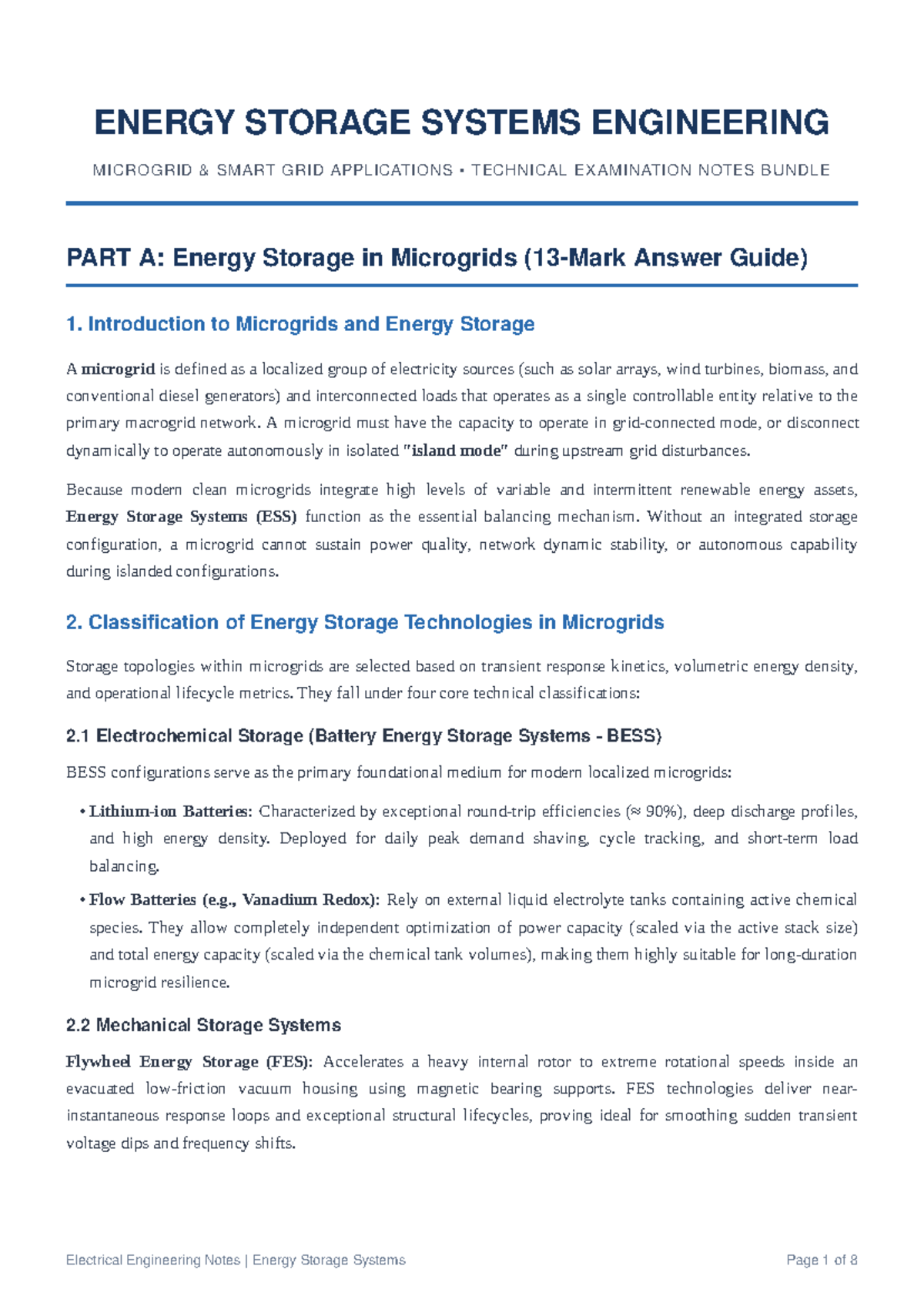 Energy Storage Systems Engineering: Microgrid & Smart Grid Exam Notes ...