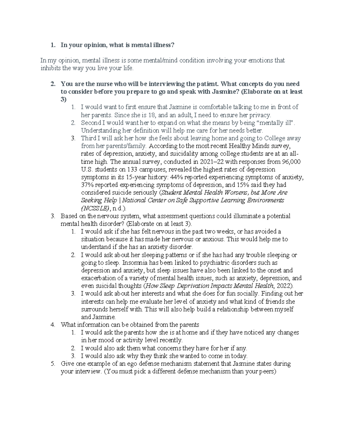 MH 1: Exploring Mental Illness and Patient Interaction Strategies - Studocu