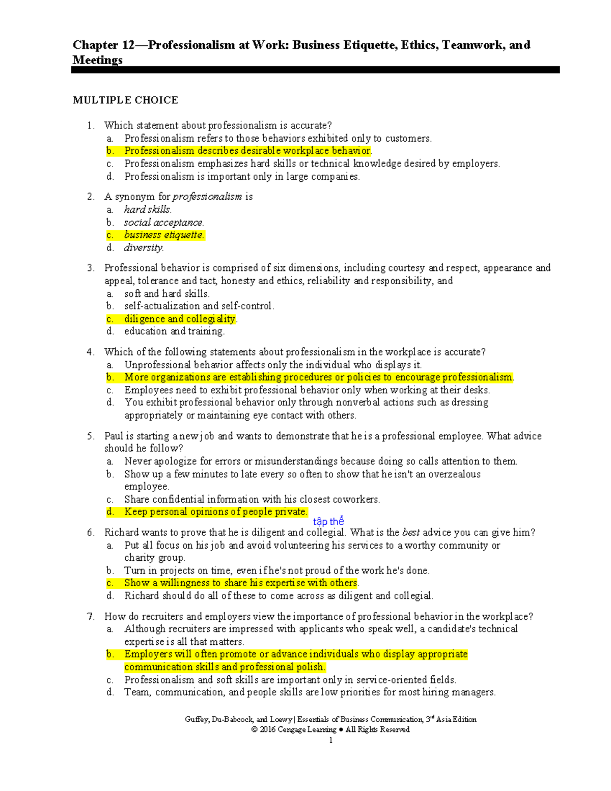 Chapter 12: Business Etiquette, Ethics, Teamwork & Meetings MCQs - Studocu
