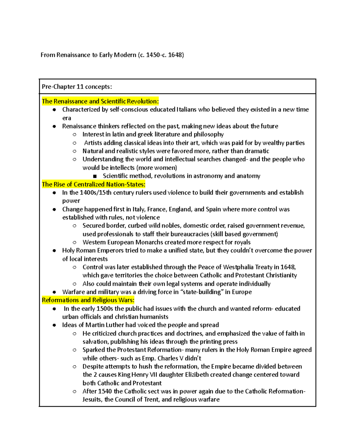 AP Euro Midterm Study Notes: Renaissance to Early Modern Period - Studocu