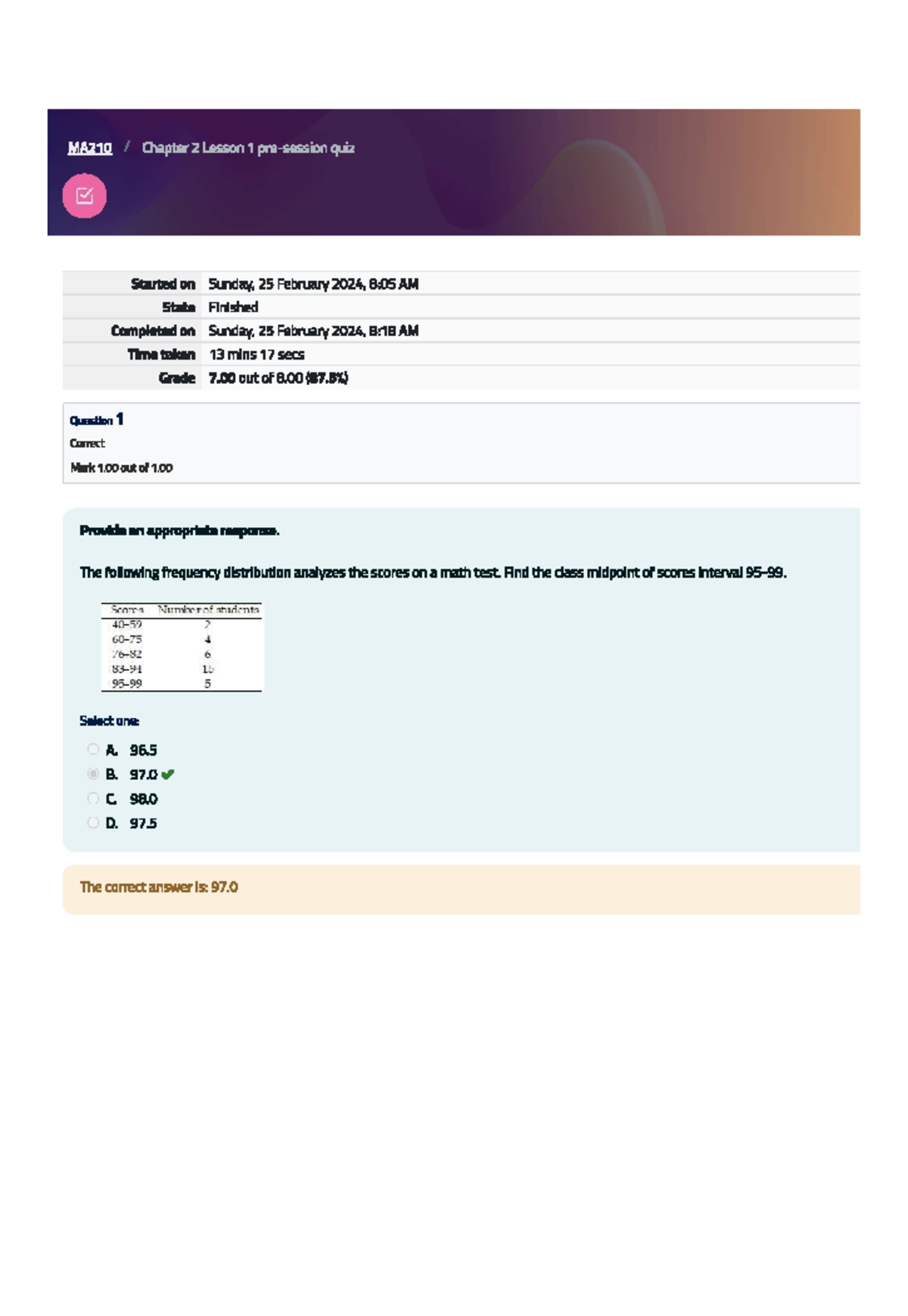 Chapter 2 Lesson 1 Pre-Session Quiz Results and Analysis - Studocu