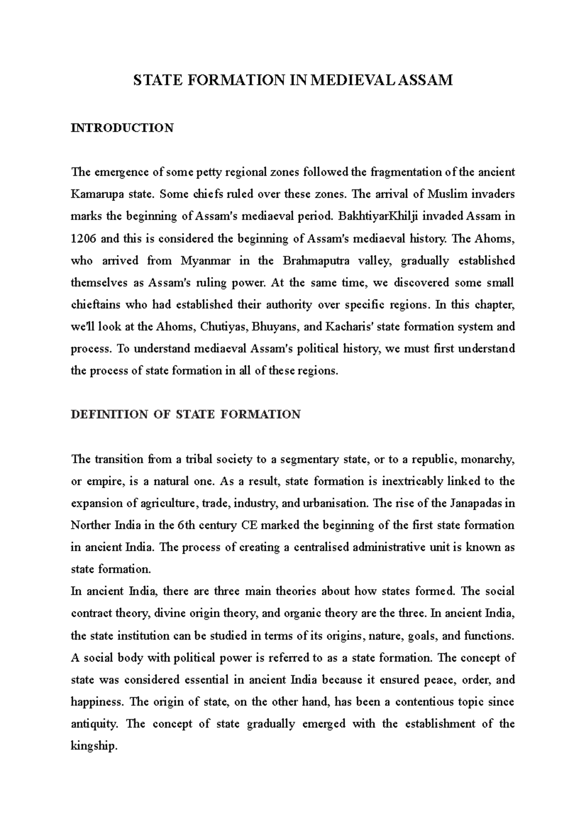 State Formation Processes in Medieval Assam: The Ahoms, Bhuyans ...