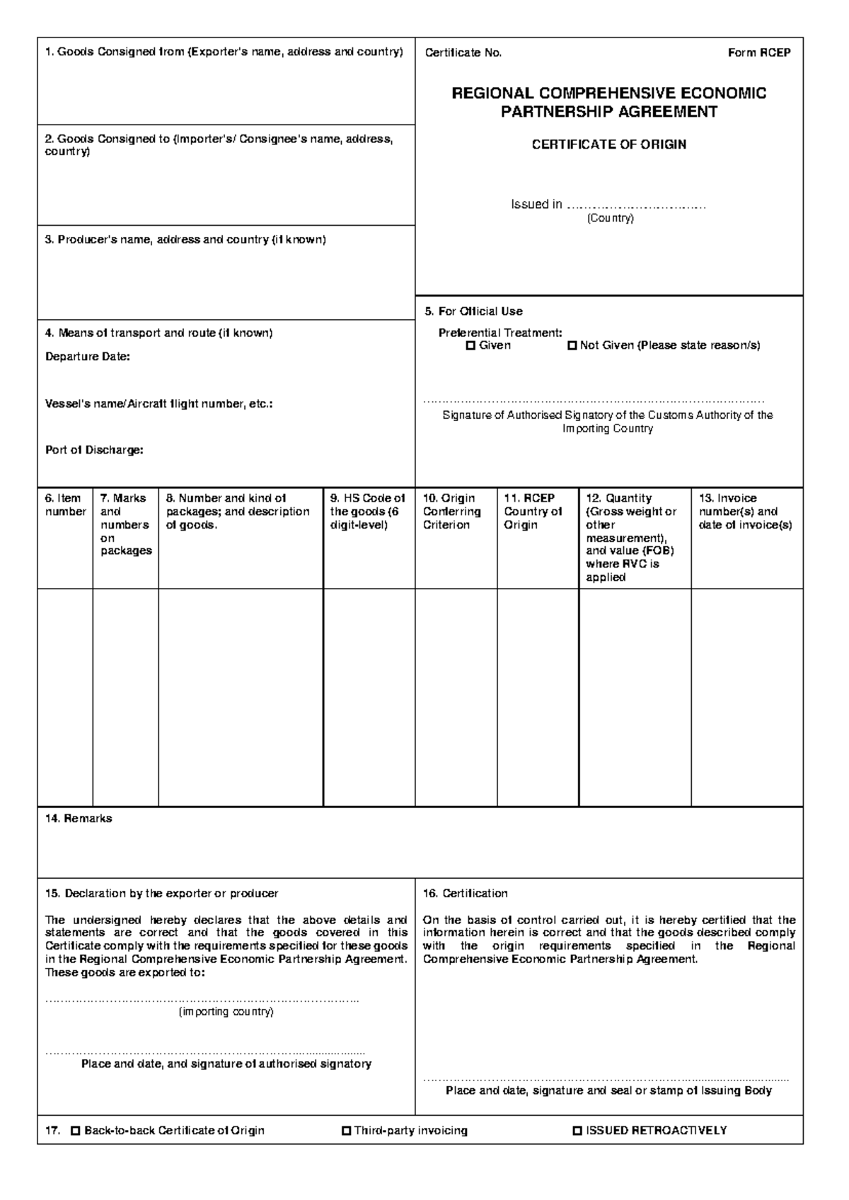 RCEP Certificate of Origin Template and Guidelines for Compliance - Studocu