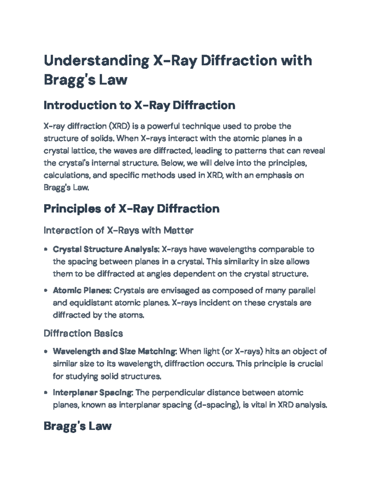 Understanding X-Ray Diffraction (XRD) through Bragg's Law Principles ...