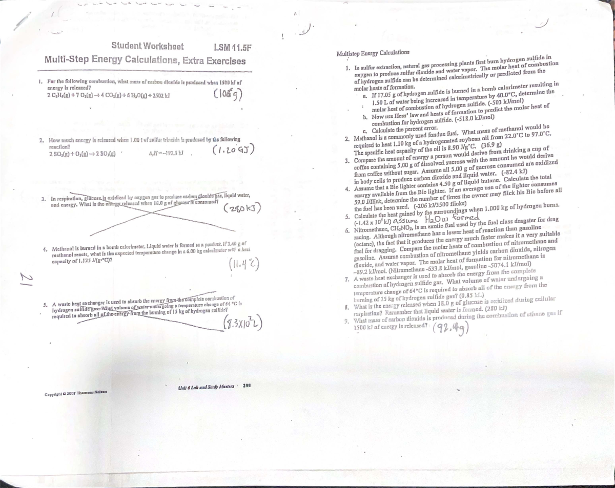 Chem 2 - Thermochem Practice Questions: Energy Calculations & Exercises ...