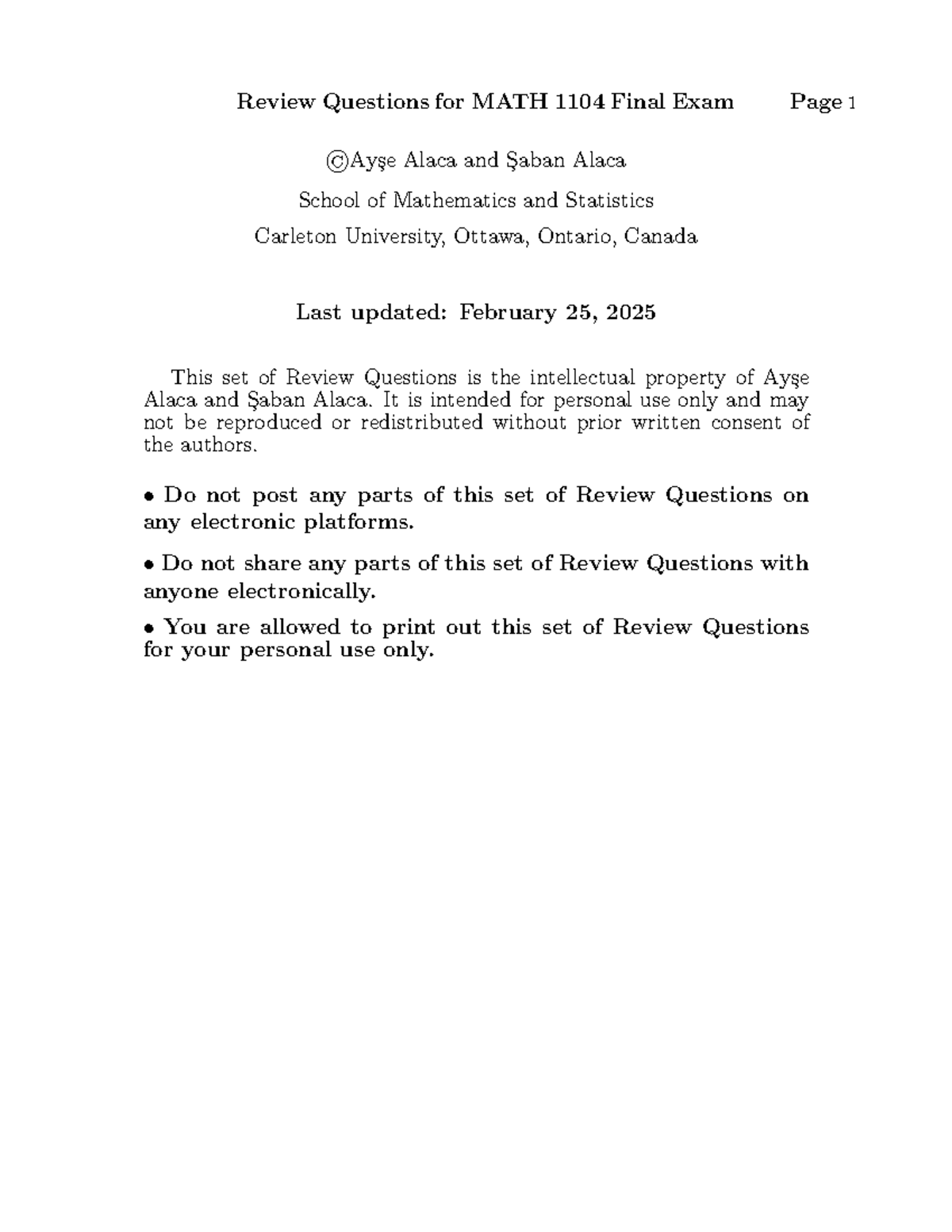 MATH 1104 Final Exam review questions and solutions - Studocu