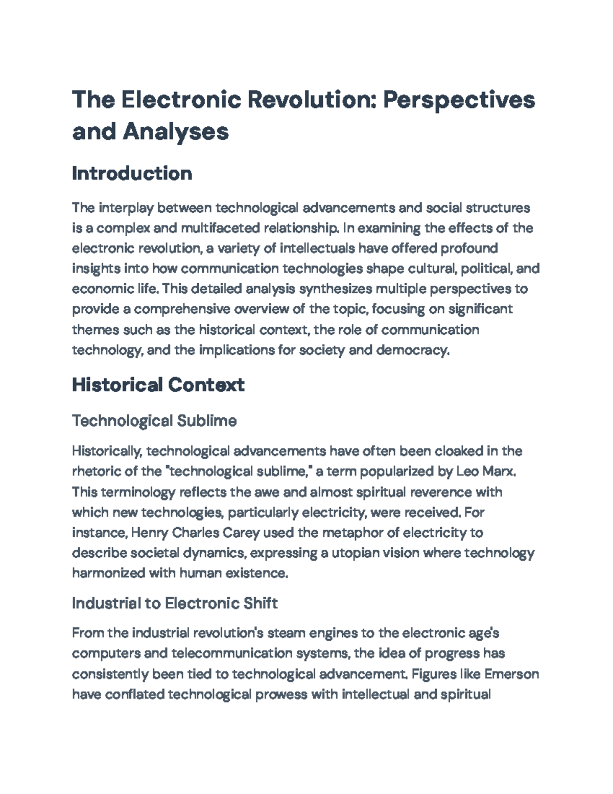 The Electronic Revolution: Perspectives and Implications for Society ...