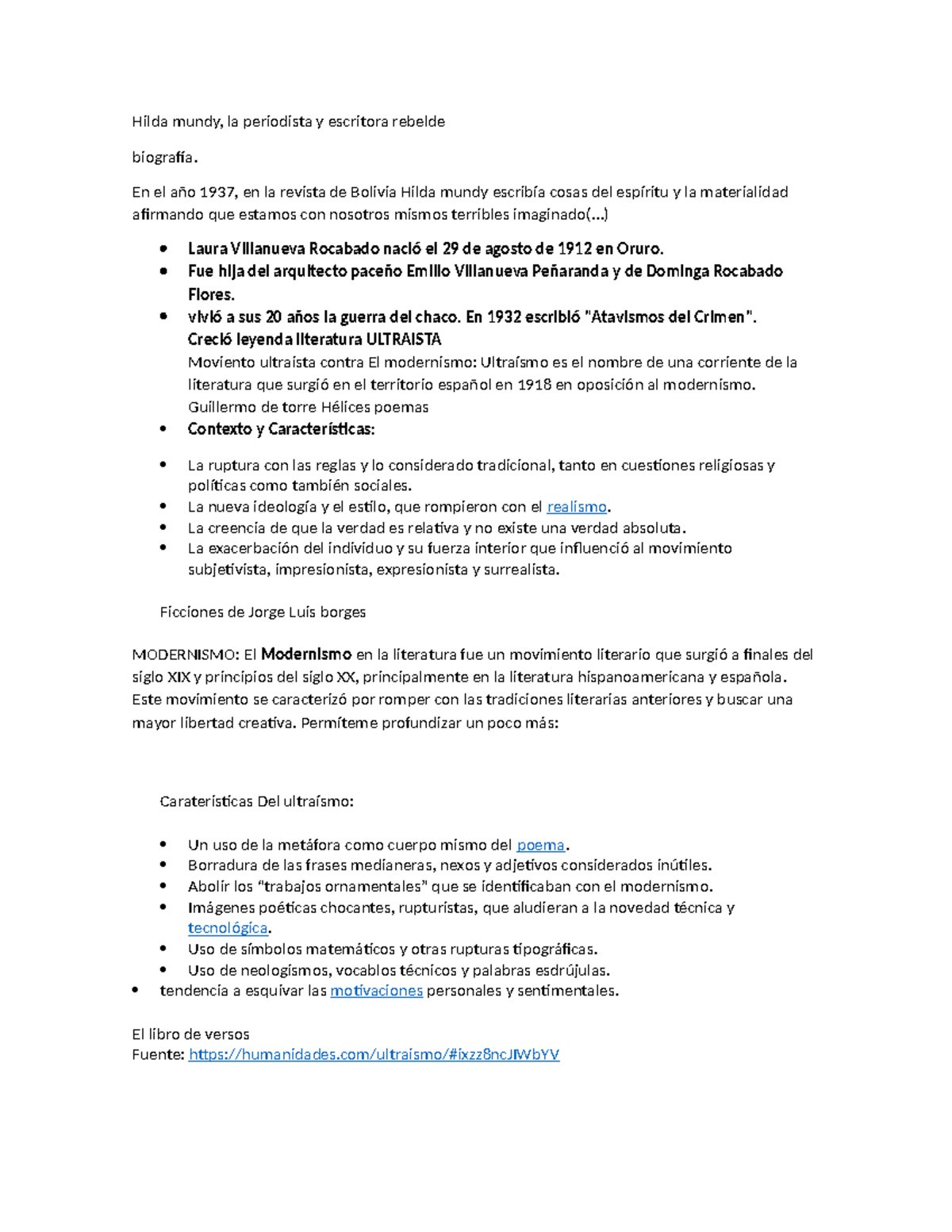 Apuntes sobre Hilda Mundy y el Ultraísmo en la Literatura - Studocu