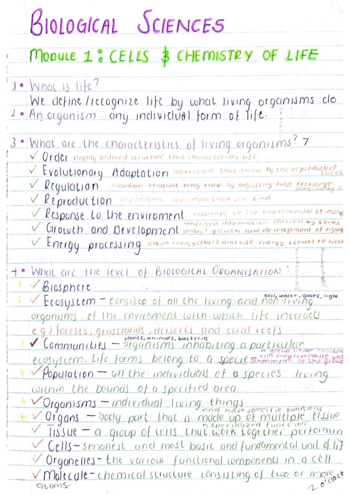 BIOLOGICAL SCIENCES MODULE 1: CELLS AND CHEMISTRY OF LIFE - Studeersnel