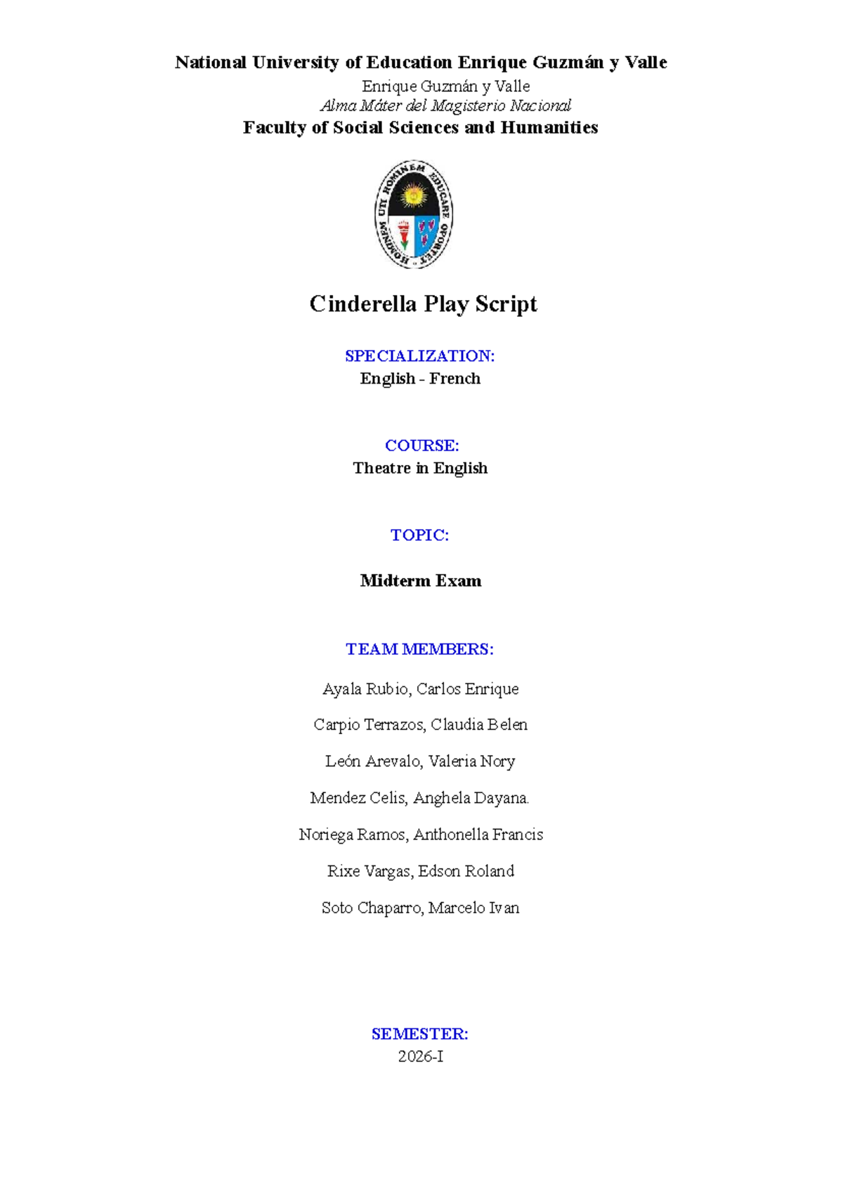 Cinderella Play Script - Theatre in English Midterm Exam - Studocu