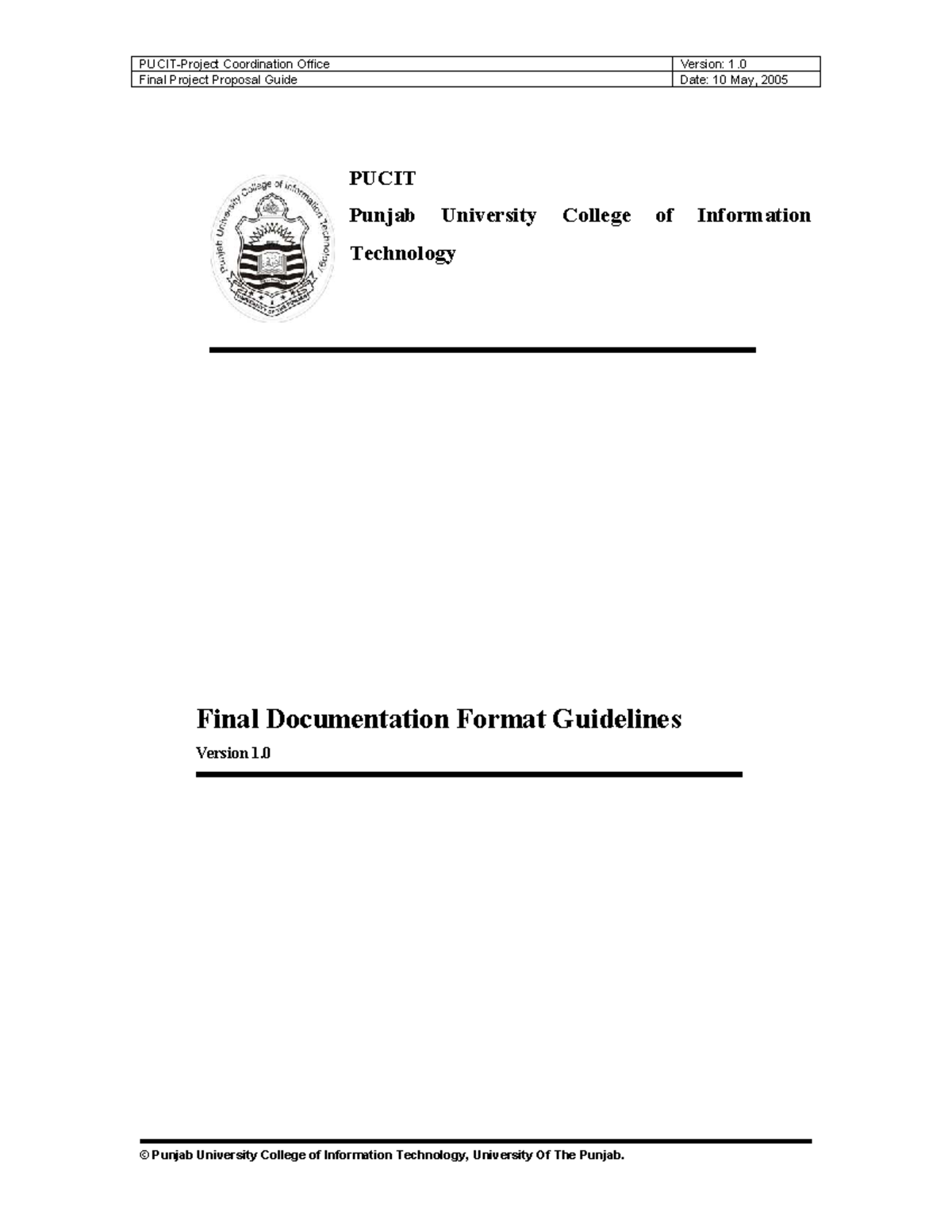 PUCIT Final Project Proposal Guide - Documentation Format v1.0 - Studocu