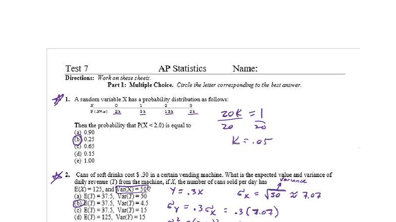 Ch 6A Quest Key - AP Statistics Test 7 Solutions - Studocu