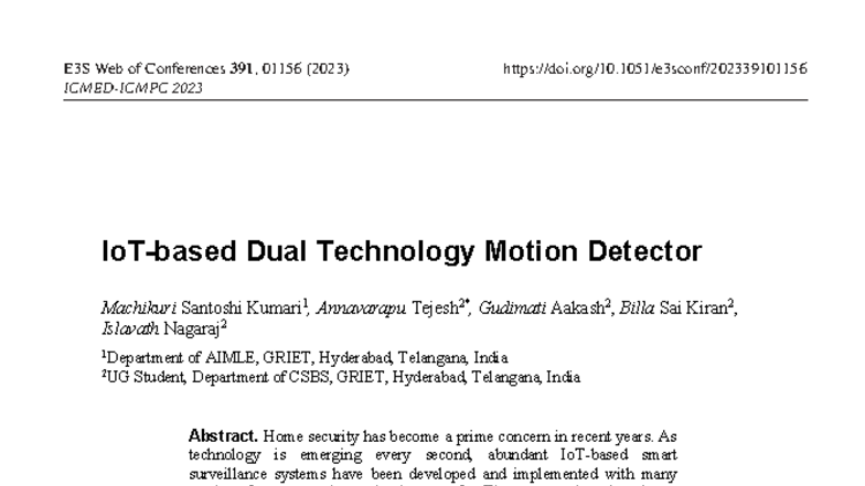IoT-Based Dual Technology Motion Detector for Home Security - Studocu
