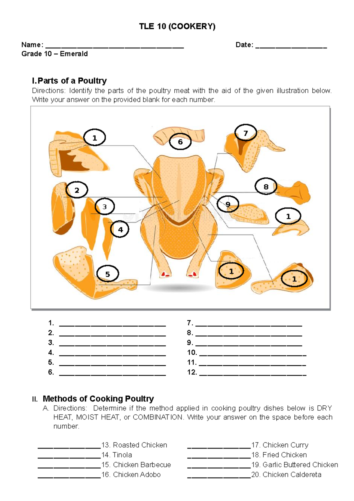 TLE 10 - Activity: Exploring Poultry Parts & Cooking Methods - Studocu