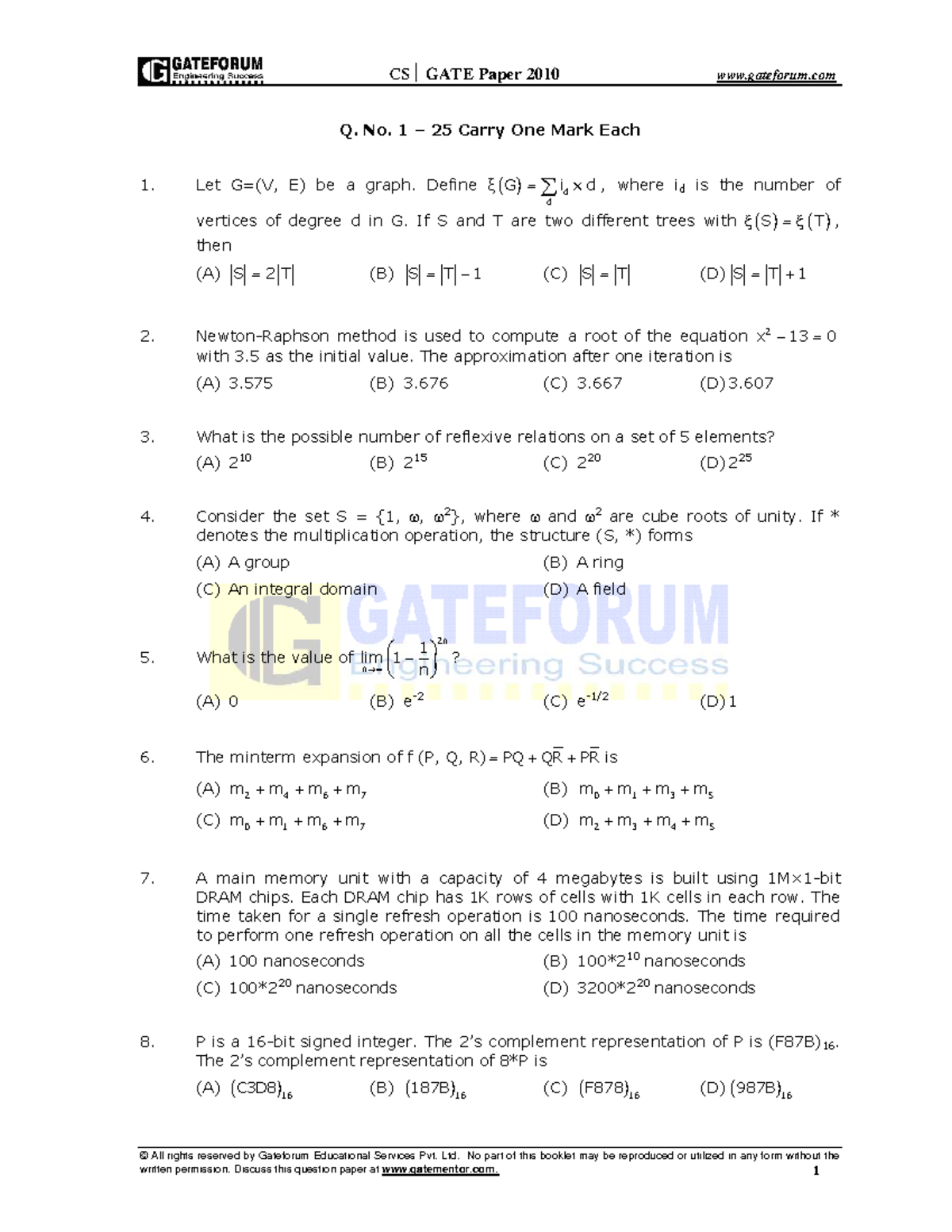 CS-2010 GATE Paper: Questions and Solutions Analysis - Studocu