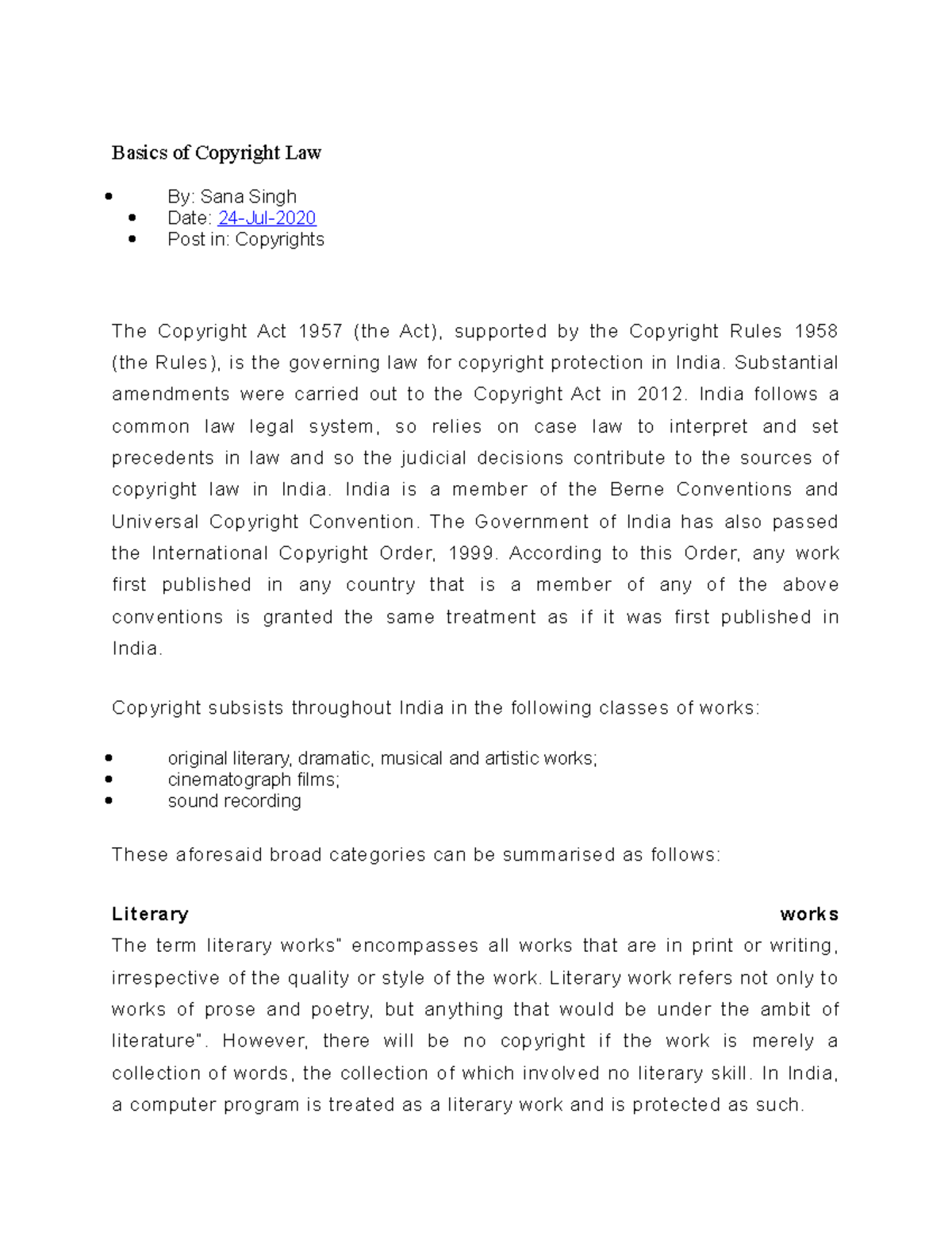 Basics of Copyright Law - Substantial amendments were carried out to ...