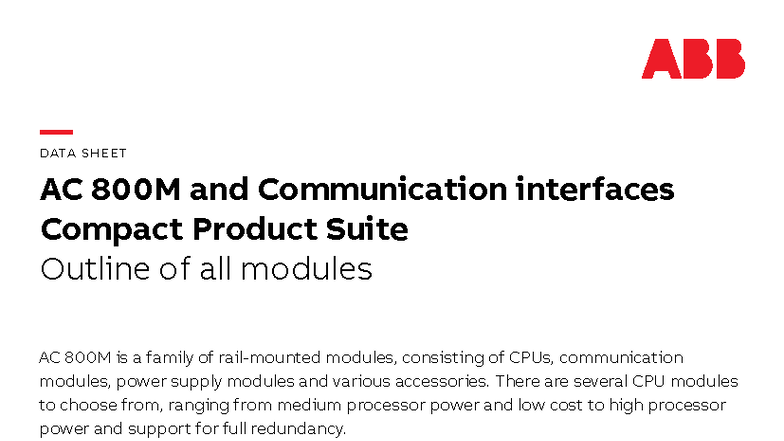 DATA SHEET: AC 800M Controllers & Communication Interfaces Overview ...