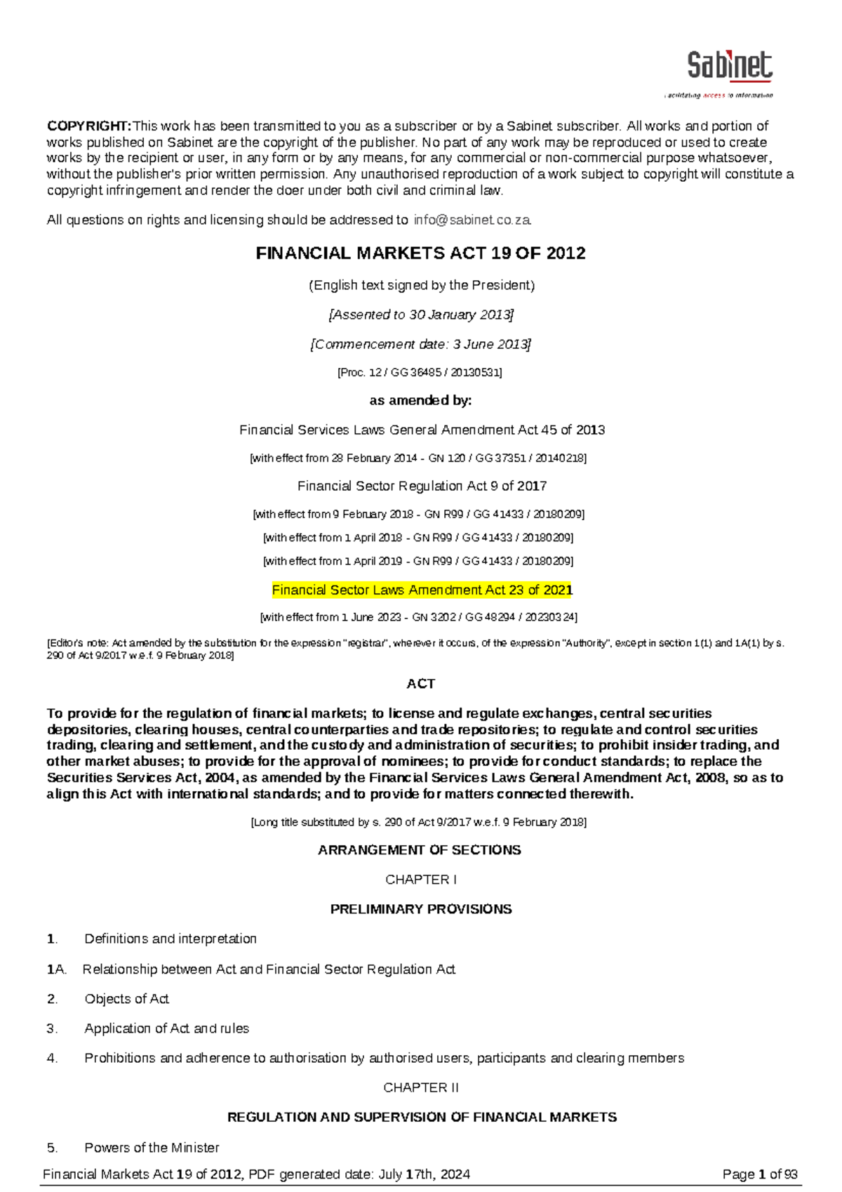 Financial Markets Act 19 of 2012: Comprehensive Overview and Provisions ...
