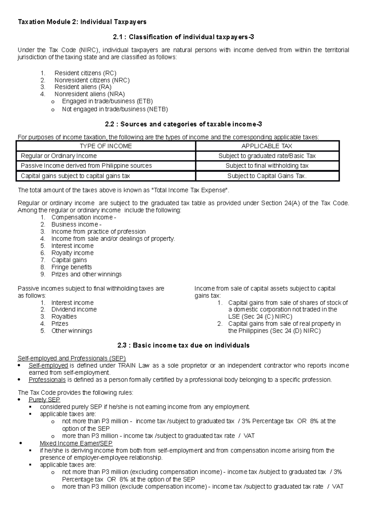 Taxation Module 2 - Discussion - Taxation Module 2: Individual ...