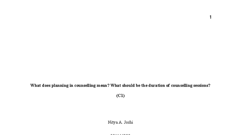 C1: Planning in Counselling & Session Duration - PSY 3101 - Studocu