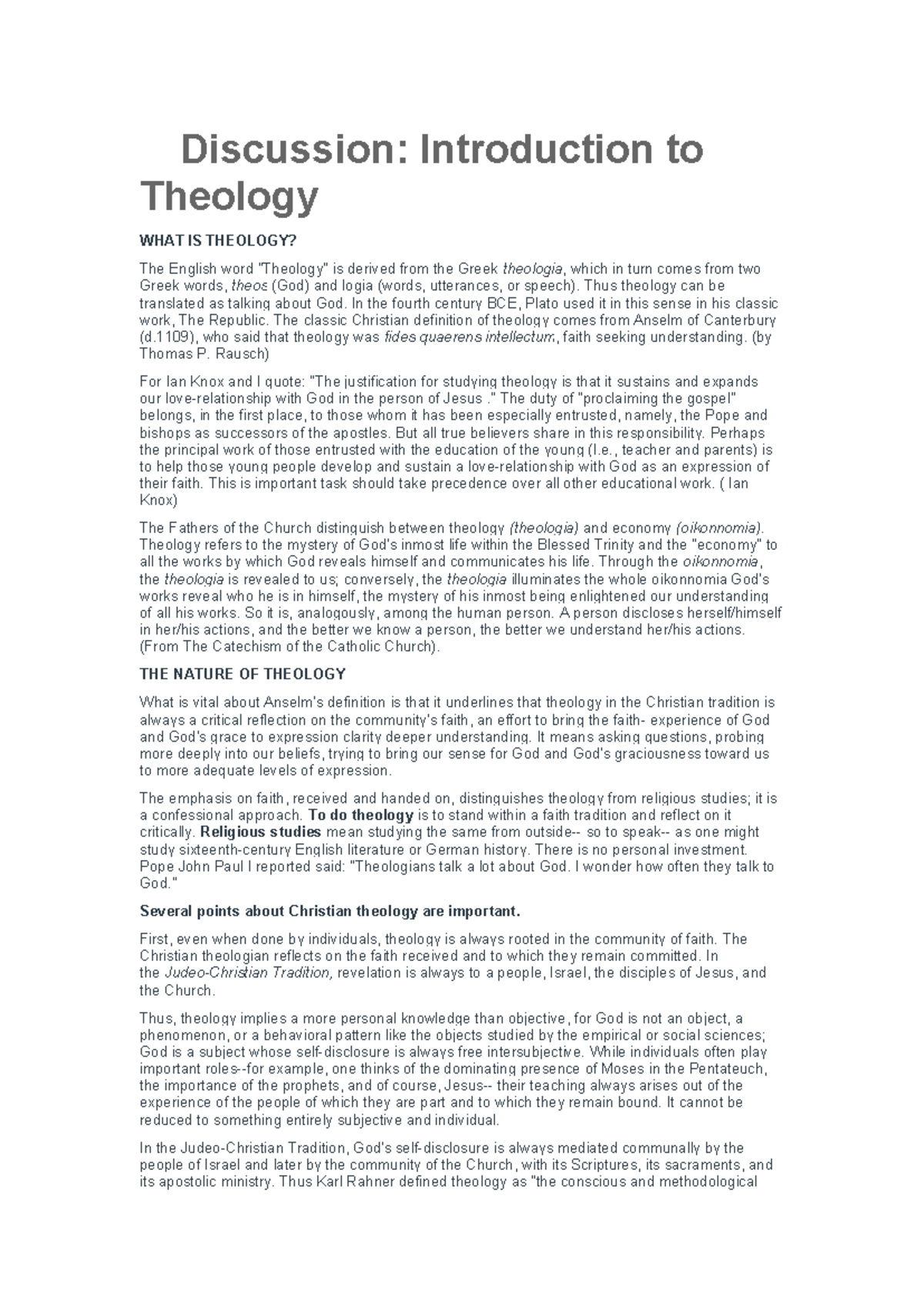 Introduction to Theology - Discussion: Introduction to Theology WHAT IS ...