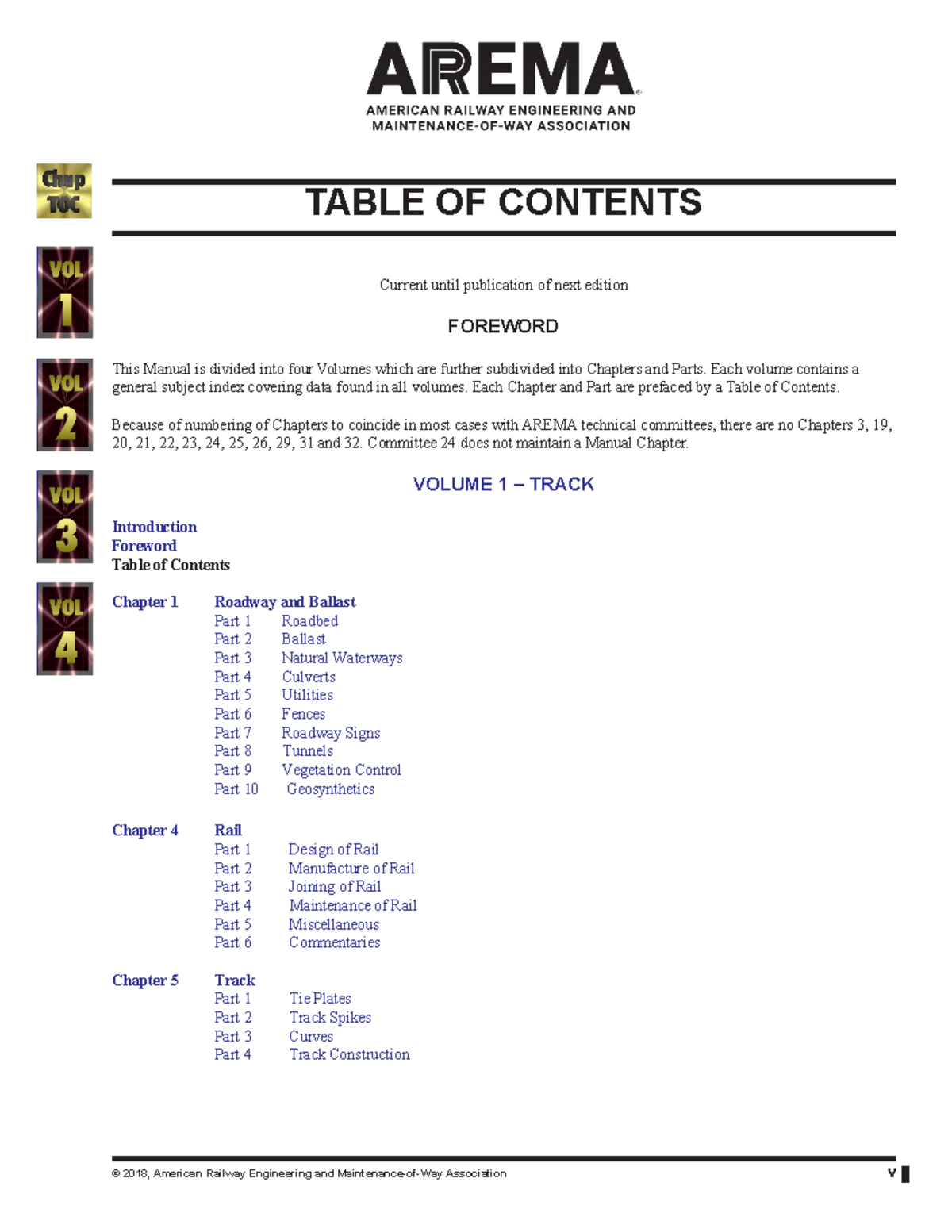 AREMA Manual of Railway Engineering: Table of Contents Overview - Studocu