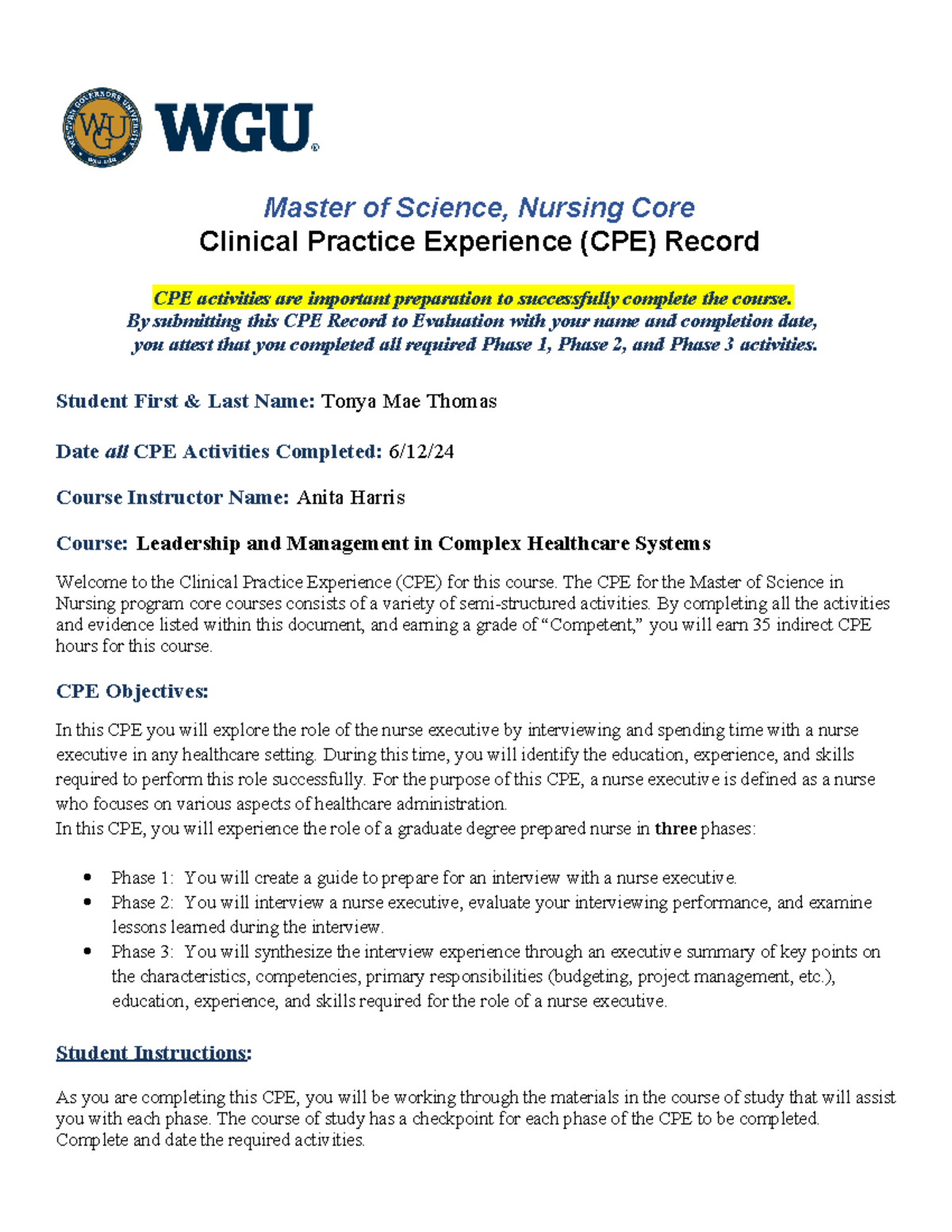 CPE Record for Leadership & Management in Complex Healthcare Systems ...