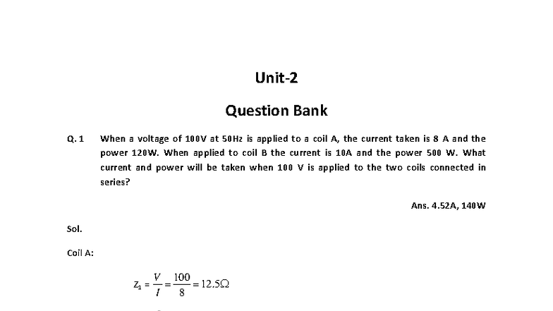 EE Imp Ques Unit 2 - Circuit Analysis and Power Calculations - Studocu