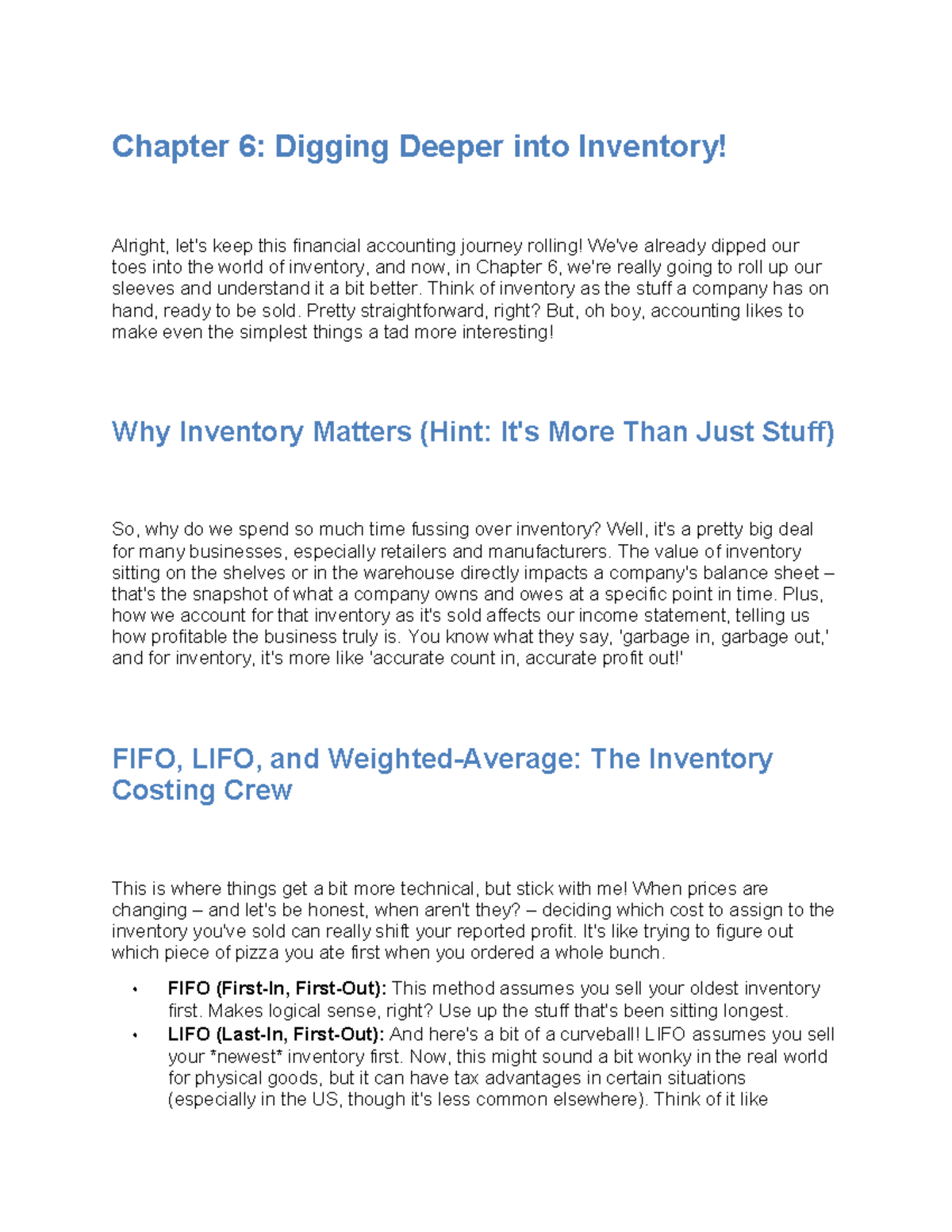 Financial Accounting Fa101 Chapter 6 Inventory Insights And Methods