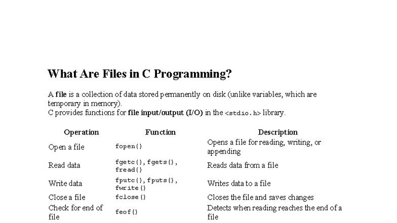 Class 8: Understanding Files in C Programming - Studocu