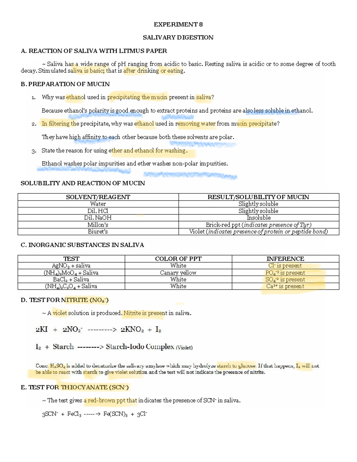 Experiment 8 & 10: Salivary Digestion & Bile Analysis Lab Report - Studocu