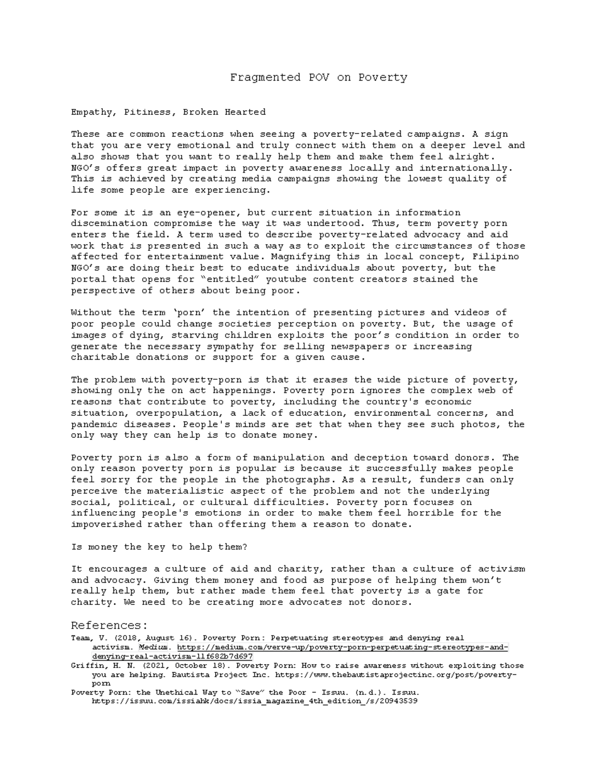 Position paper 1 - Poverty Porn - Fragmented POV on Poverty Empathy ...